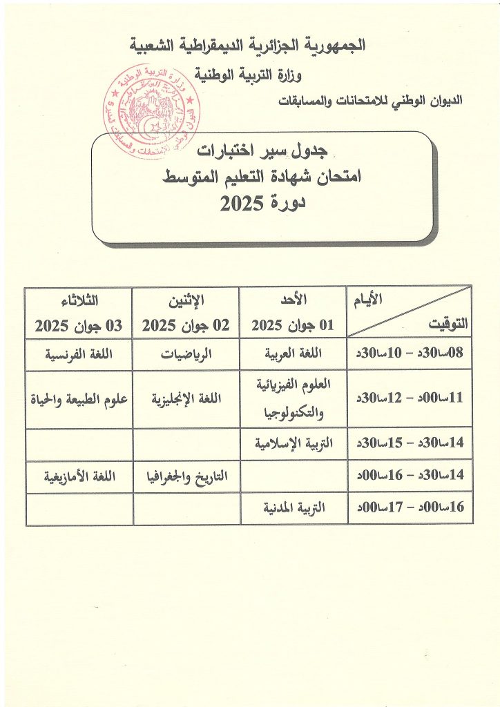 Voici les programmes des examens du BEM et du BAC dévoilés - L'Algérie ...